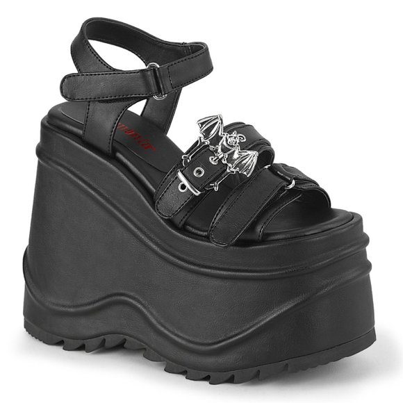 Demonia | Shoes | Demonia Wave3 Black Vegan Leather Platform Sandal ...